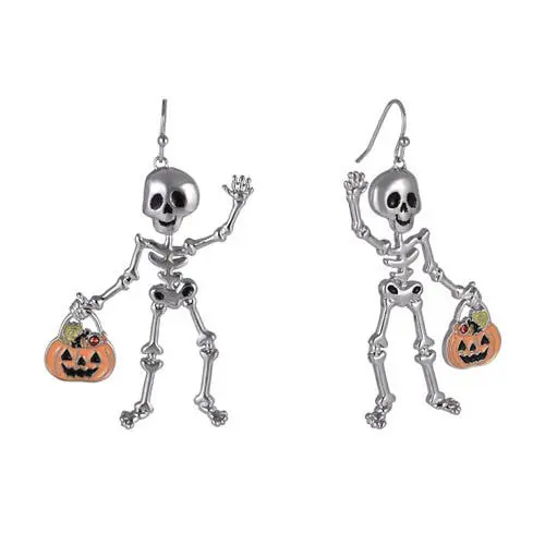 HALLMARK Skeleton And Candy Bucket Dangle Earrings