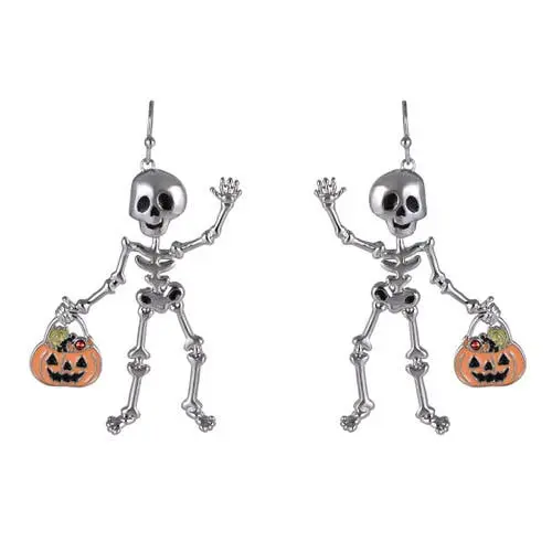 HALLMARK Skeleton And Candy Bucket Dangle Earrings