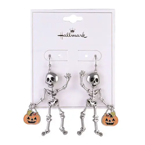 HALLMARK Skeleton And Candy Bucket Dangle Earrings