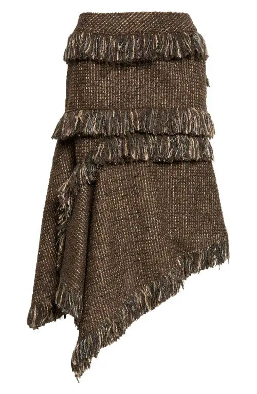 Sacai Fringe Asymmetric Wool Blend Tweed Skirt