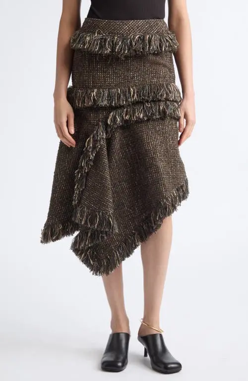 Sacai Fringe Asymmetric Wool Blend Tweed Skirt - Brown