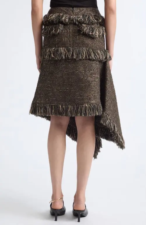 Sacai Fringe Asymmetric Wool Blend Tweed Skirt
