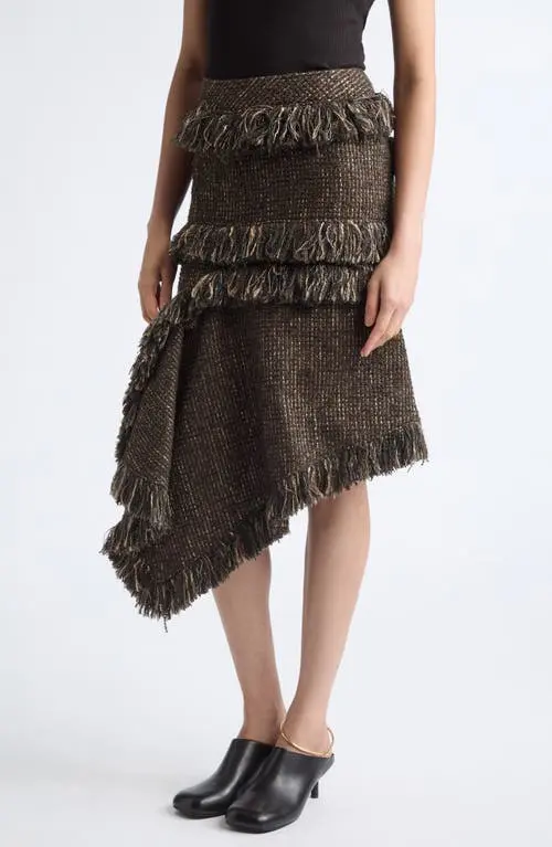 Sacai Fringe Asymmetric Wool Blend Tweed Skirt