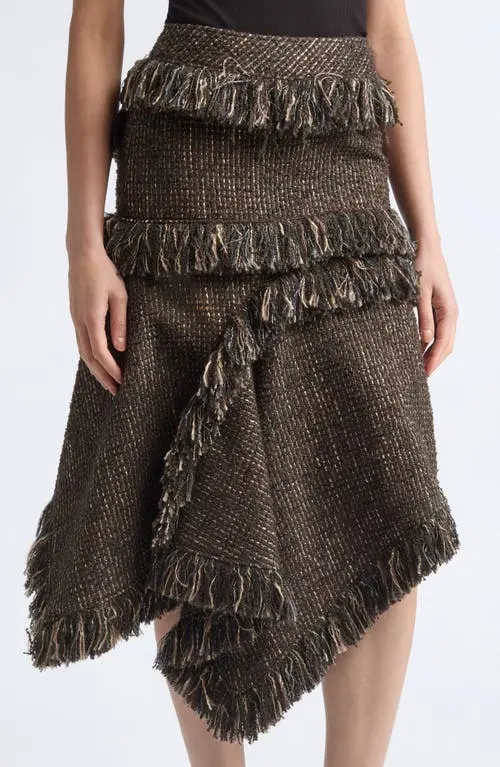 Sacai Fringe Asymmetric Wool Blend Tweed Skirt