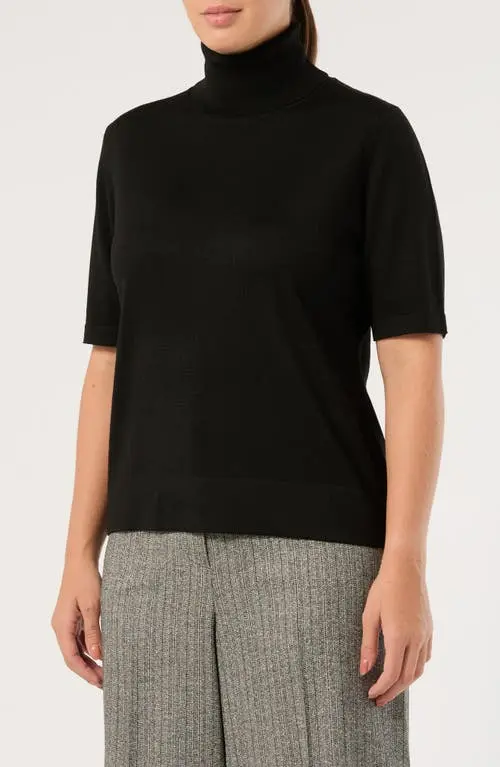 Marina Rinaldi Radice Virgin Wool Short Sleeve Turtleneck Sweater - Black