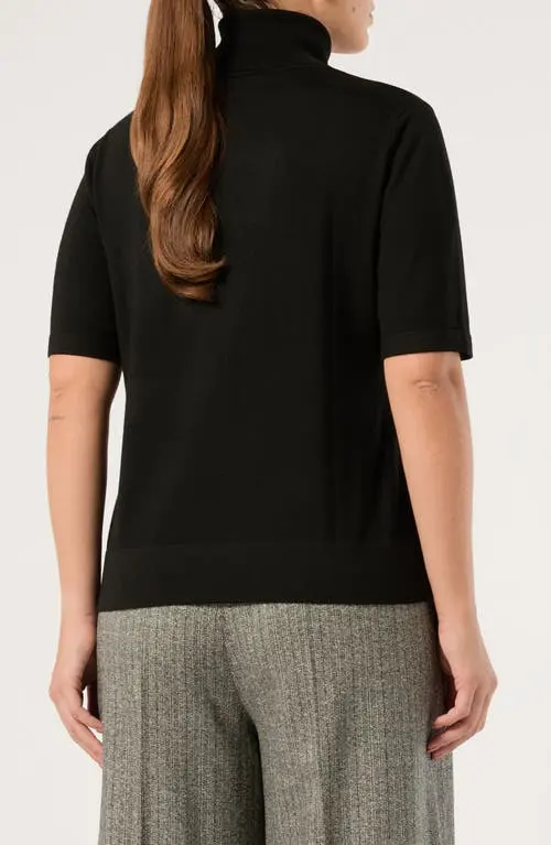 Marina Rinaldi Radice Virgin Wool Short Sleeve Turtleneck Sweater - Black