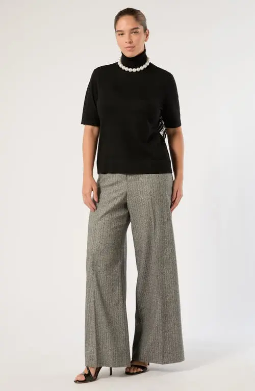 Marina Rinaldi Radice Virgin Wool Short Sleeve Turtleneck Sweater - Black