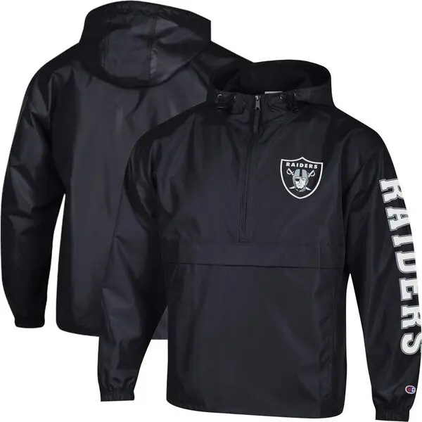 Champion Las Vegas Raiders Packable Hooded Windbreaker Half-zip Jacket