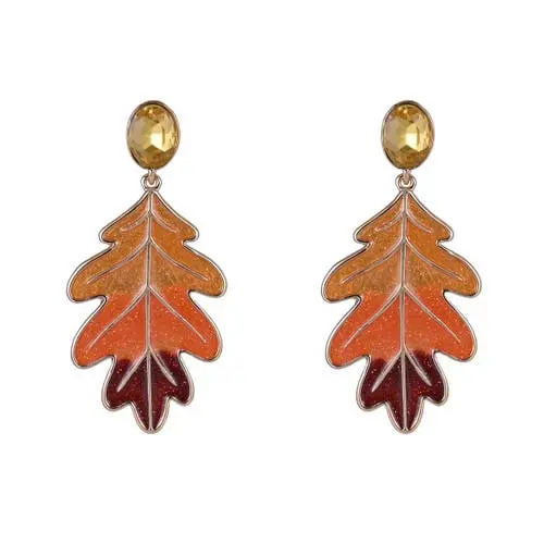 HALLMARK Glitter Enamel Oak Leaf Dangle Earrings