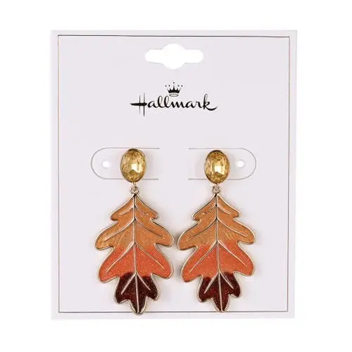 HALLMARK Glitter Enamel Oak Leaf Dangle Earrings