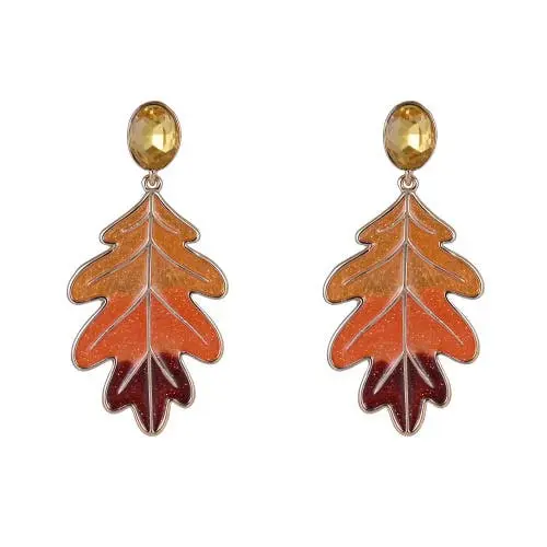 HALLMARK Glitter Enamel Oak Leaf Dangle Earrings