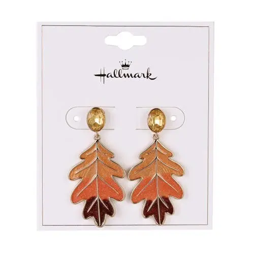 HALLMARK Glitter Enamel Oak Leaf Dangle Earrings