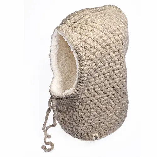 NIRVANNA DESIGNS Lambswool Crochet Hood With Chin Ties
