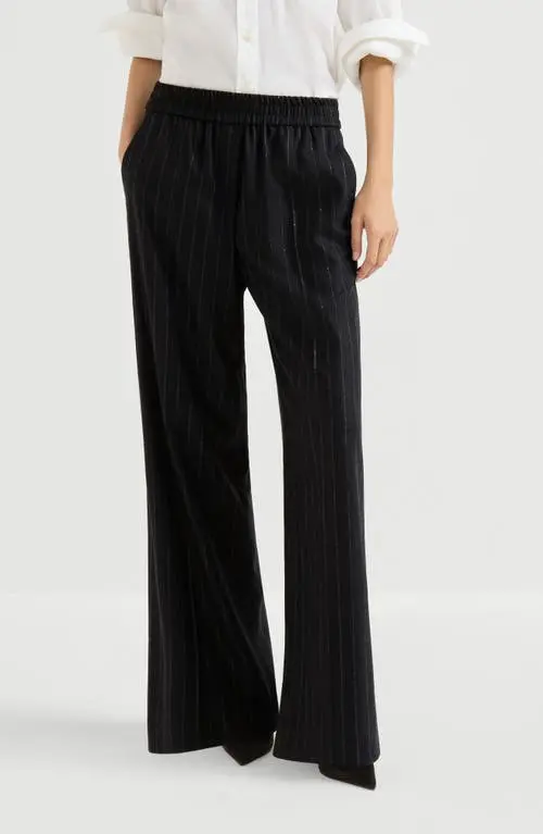 Brunello Cucinelli Virgin Wool Dazzling Chalk Stripe Loose Track Trousers