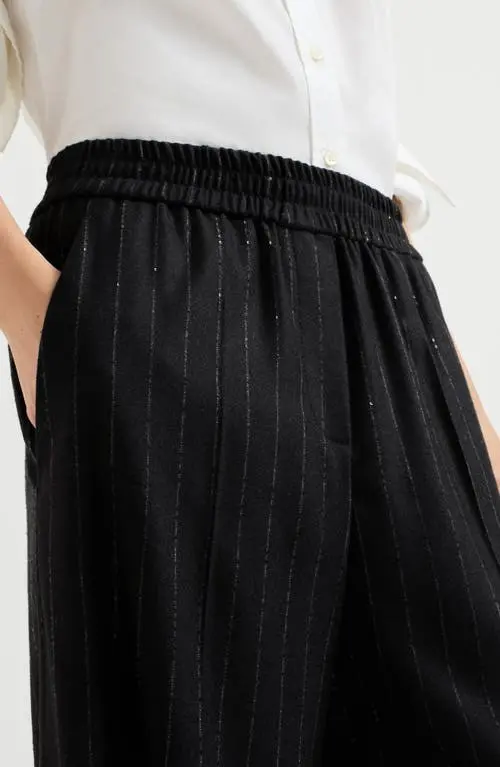Brunello Cucinelli Virgin Wool Dazzling Chalk Stripe Loose Track Trousers