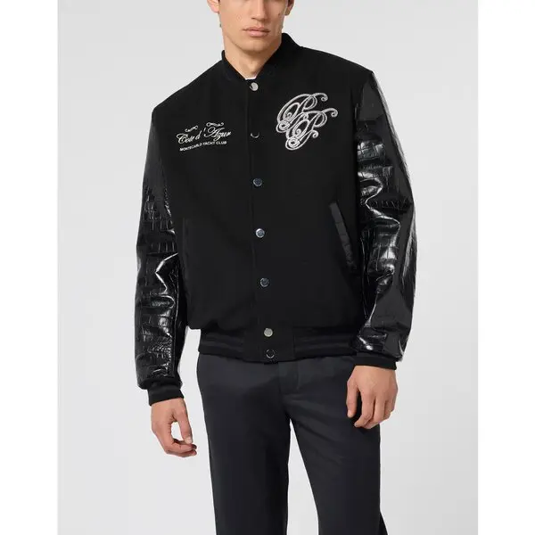 Philipp Plein Varsity Bomber Jacket With Teddy Bear Embroidery
