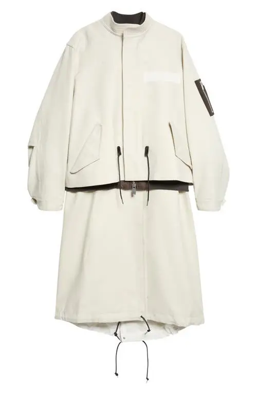Sacai Wool Flannel & Nylon Twill Hybrid Coat