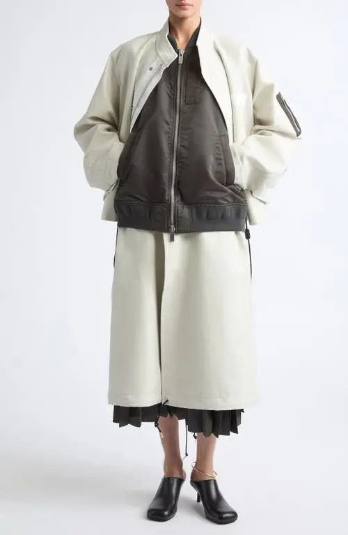 Sacai Wool Flannel & Nylon Twill Hybrid Coat - Ecru