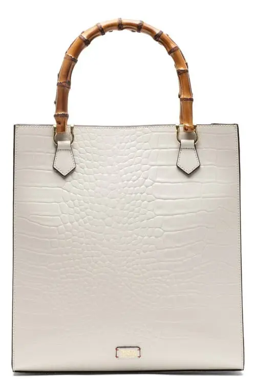 FRANCES VALENTINE Croc Embossed Leather Tote With Bamboo Handles - Oyster
