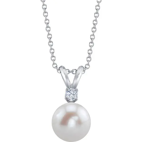 The Pearl Source 14k Freshwater Pearl And Diamond Pendant Necklace - White Gold