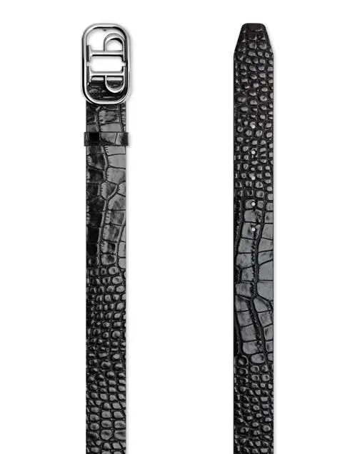 Philipp Plein Leather Belt Crocco Print Shiny Skull