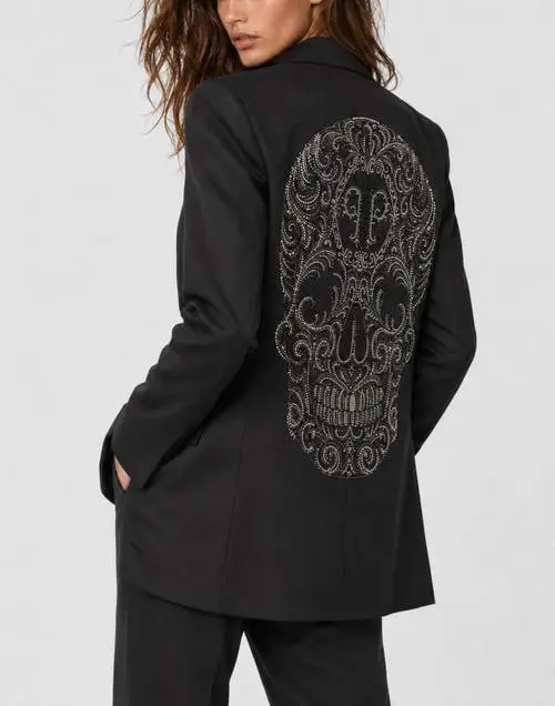 Philipp Plein Boyfriend Fit Blazer With Baroque Skull Embellishment