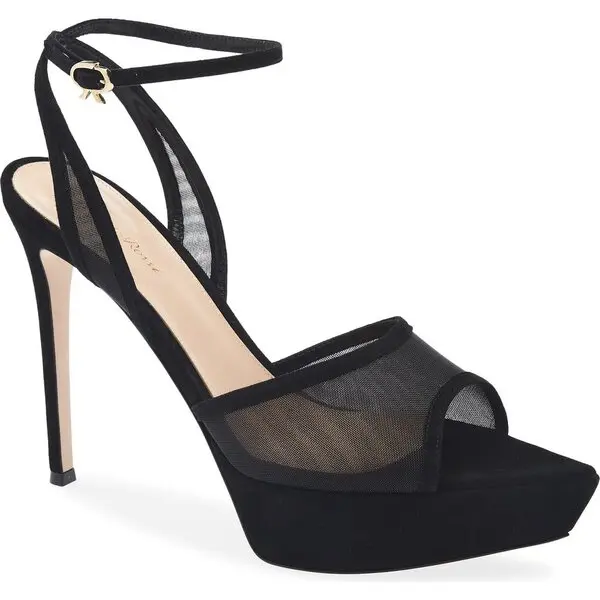 GIANVITO ROSSI Mesh And Suede Platform Stiletto Sandals