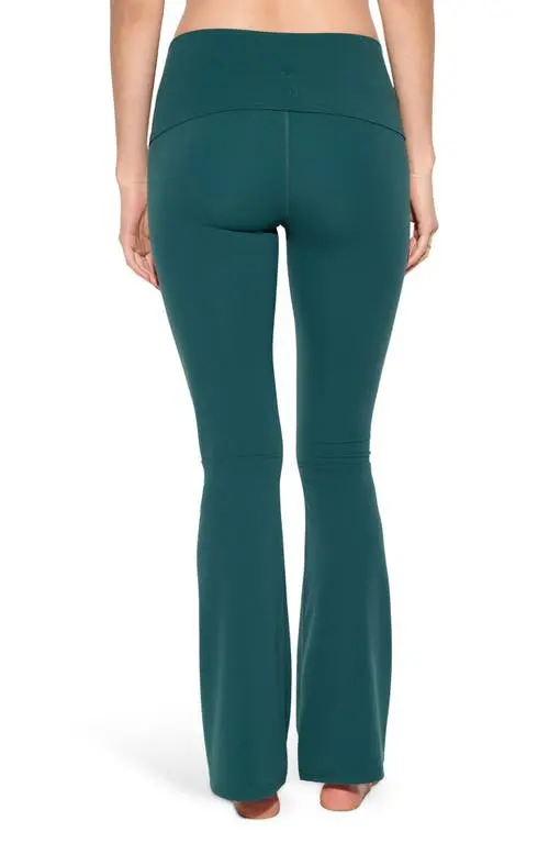 Spiritual Gangster Euphoria Foldover Flare Yoga Pants - Evergreen