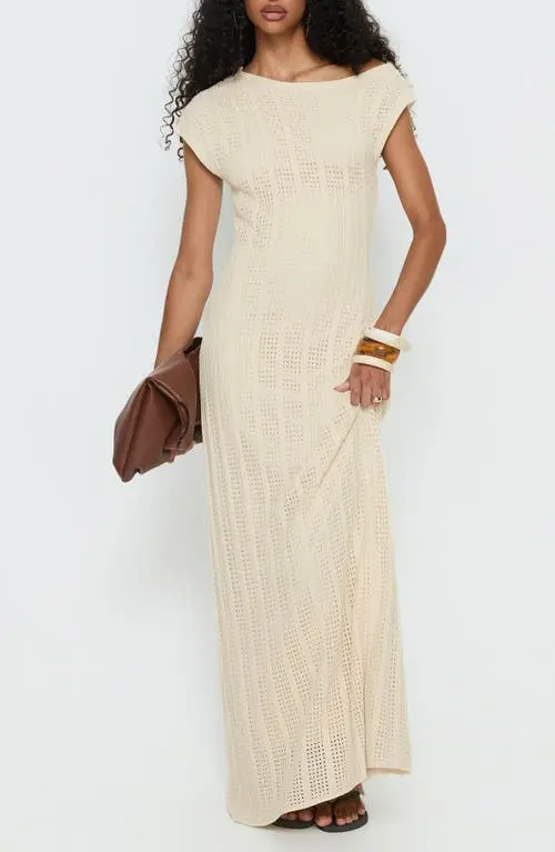 Princess Polly Cap Sleeve Pointelle Maxi Dress - Beige