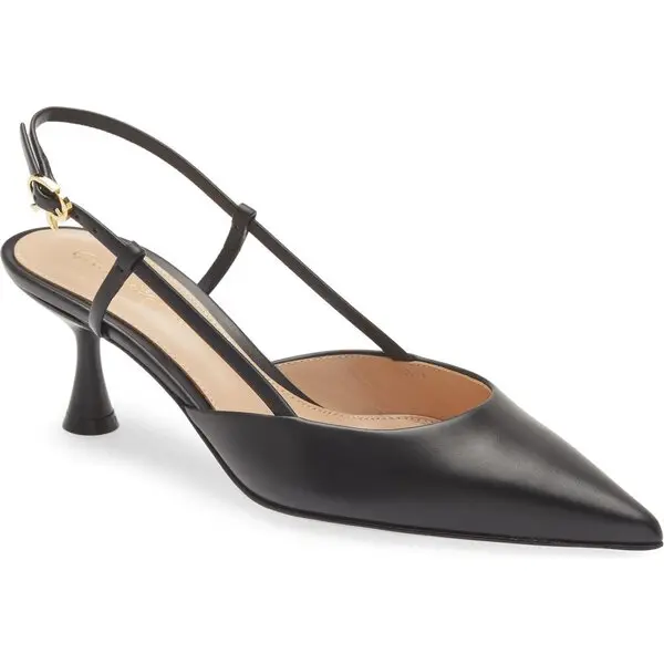 GIANVITO ROSSI Kitten Heel Slingback Pointed Toe Pump - Black