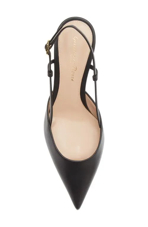 GIANVITO ROSSI Kitten Heel Slingback Pointed Toe Pump - Black