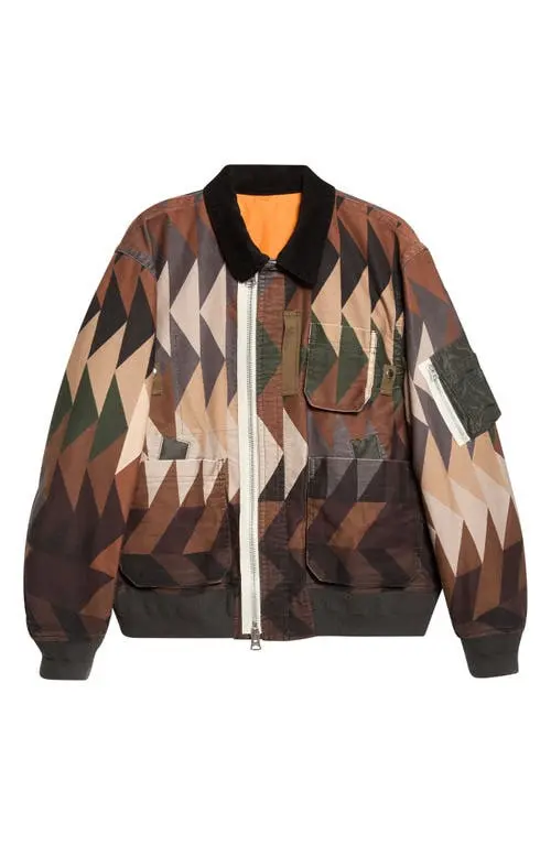 Sacai X A.p.c. Geometric Pattern Blouson With Corduroy Collar
