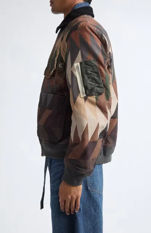 Sacai X A.p.c. Geometric Pattern Blouson With Corduroy Collar - Brown Multi