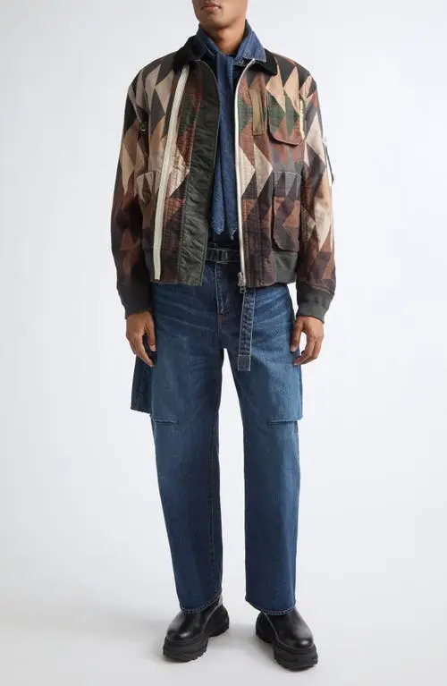 Sacai X A.p.c. Geometric Pattern Blouson With Corduroy Collar - Brown Multi