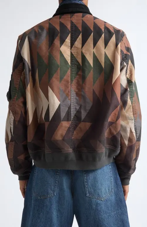 Sacai X A.p.c. Geometric Pattern Blouson With Corduroy Collar - Brown Multi