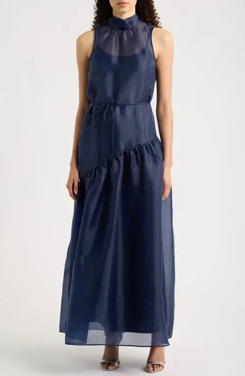 Julia Jordan Tie Neck Organza Overlay Gown