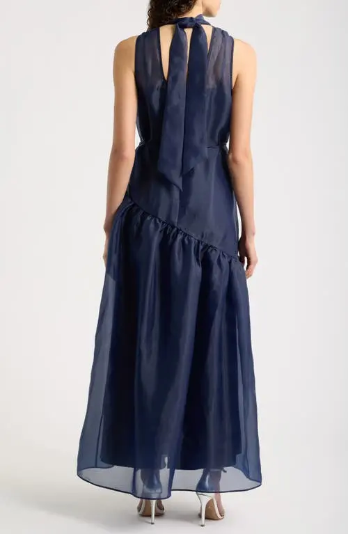 Julia Jordan Tie Neck Organza Overlay Gown