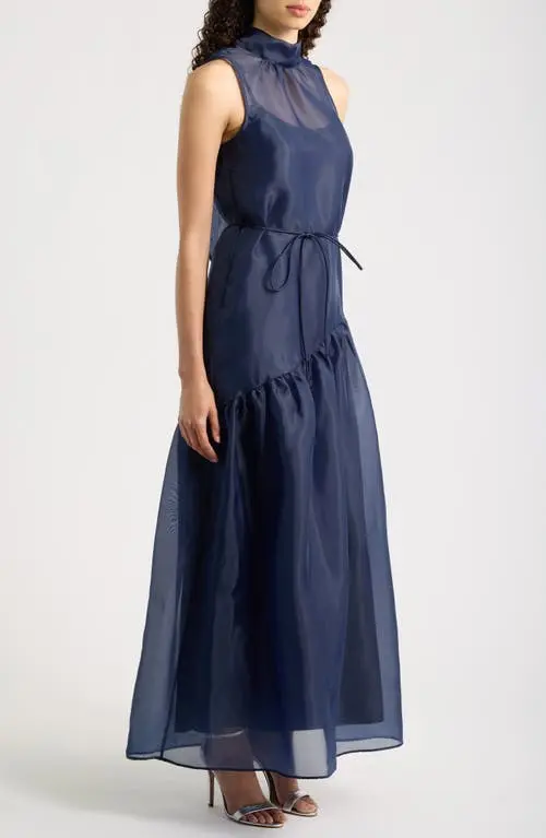 Julia Jordan Tie Neck Organza Overlay Gown