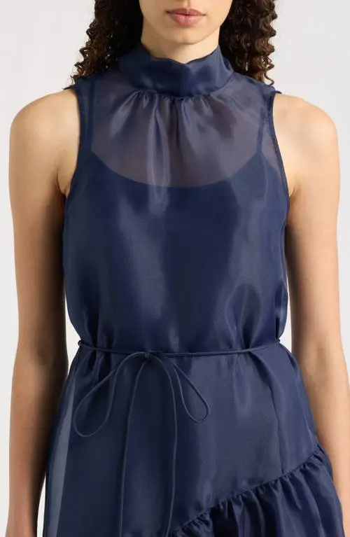 Julia Jordan Tie Neck Organza Overlay Gown