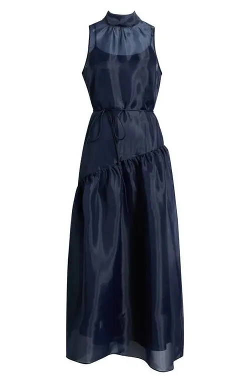 Julia Jordan Tie Neck Organza Overlay Gown