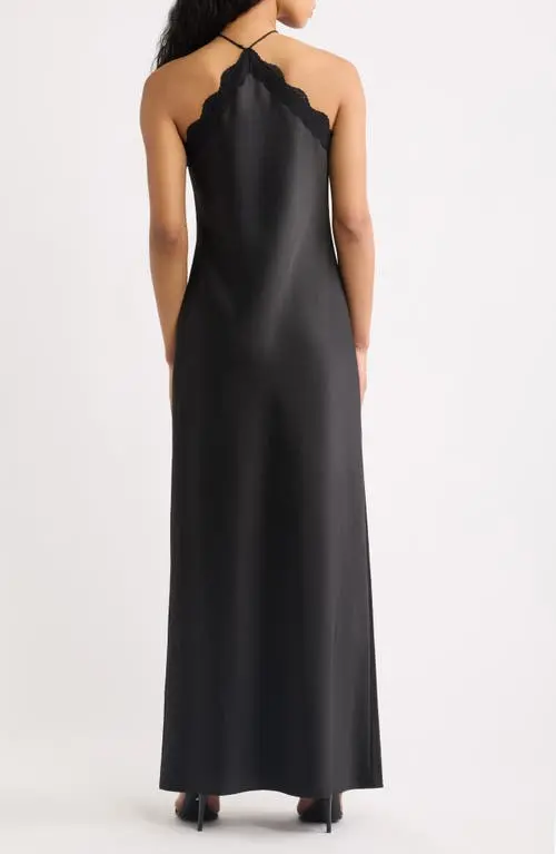 WAYF Lirien Lace Trim Halter Column Gown