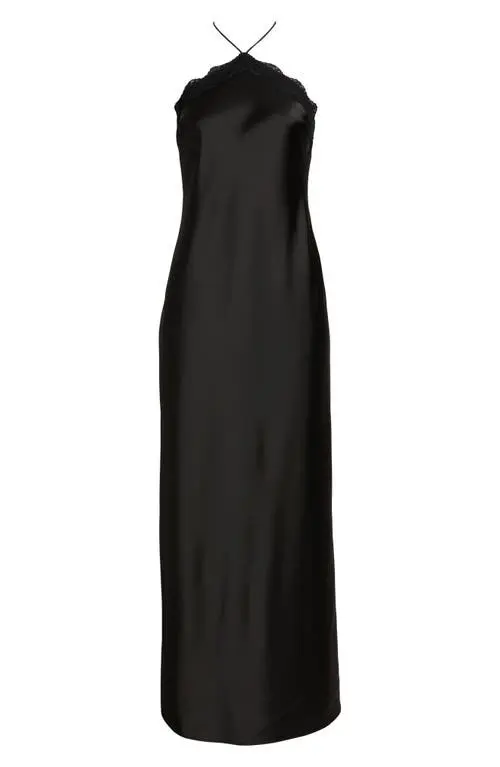 WAYF Lirien Lace Trim Halter Column Gown