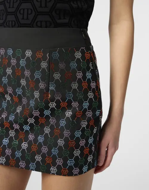 Philipp Plein Monogram Rhinestone Mini Skirt