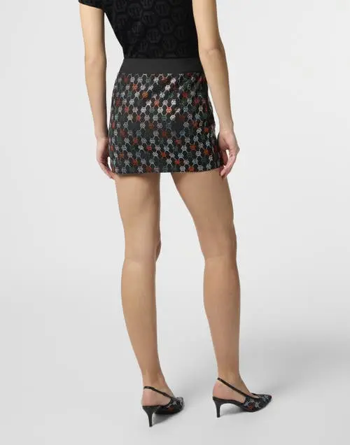 Philipp Plein Monogram Rhinestone Mini Skirt