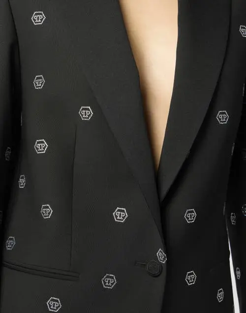 Philipp Plein Boyfriend Fit Blazer With Monogram Rhinestones