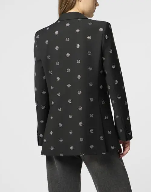 Philipp Plein Boyfriend Fit Blazer With Monogram Rhinestones