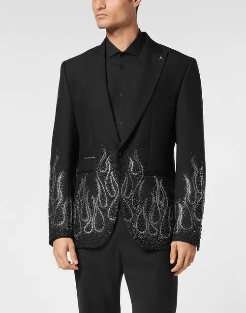 Philipp Plein Gabardine Blazer Ls Strass Flame