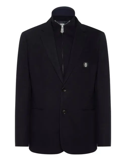 BILLIONAIRE Woolen Travel Hood Blazer - Navy