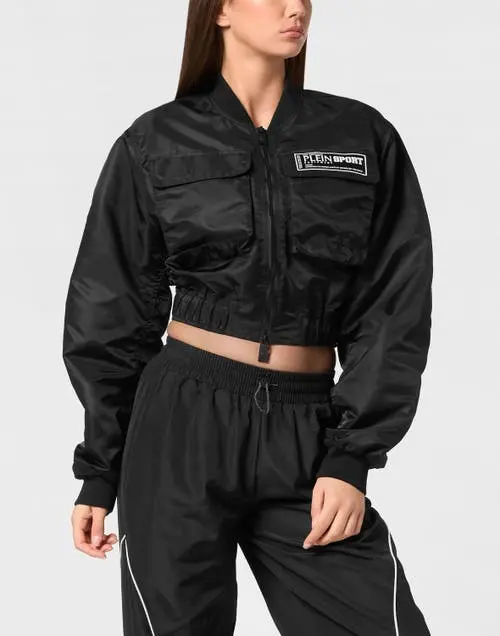 PLEIN SPORT Cropped Bomber Jacket With Cargo Pockets - Black