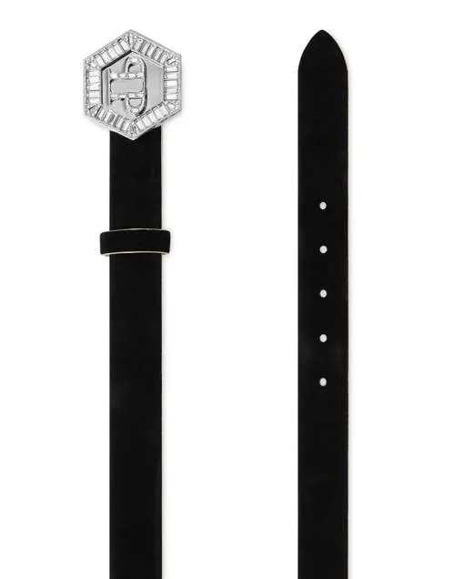 Philipp Plein Saffiano Leather Belt With Hexagonal Jewel Buckle